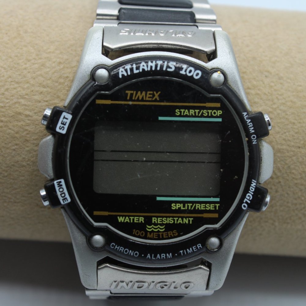 Vintage Timex Atlantis 100 Indiglo Watch With Sterlin… - Gem